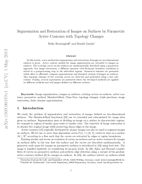 (PDF) Segmentation and Restoration of Images on Surfaces by Parametric Active Contours with ...