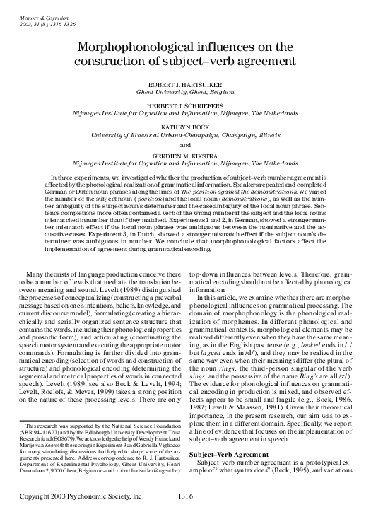 (PDF) Morphophonological influences on the construction of subject-verb ...