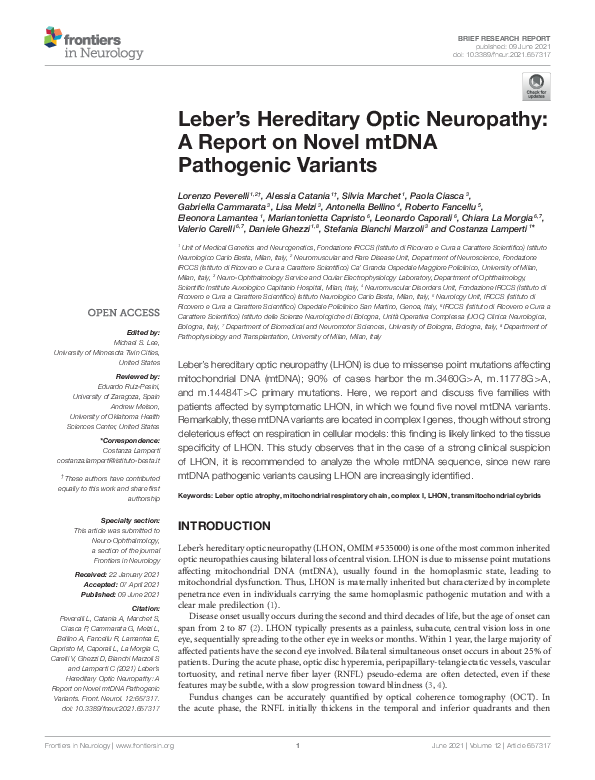 (PDF) Leber's Hereditary Optic Neuropathy: A Report on Novel mtDNA ...
