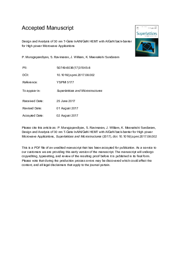 (PDF) Design and analysis of 30 nm T-gate InAlN/GaN HEMT with AlGaN ...