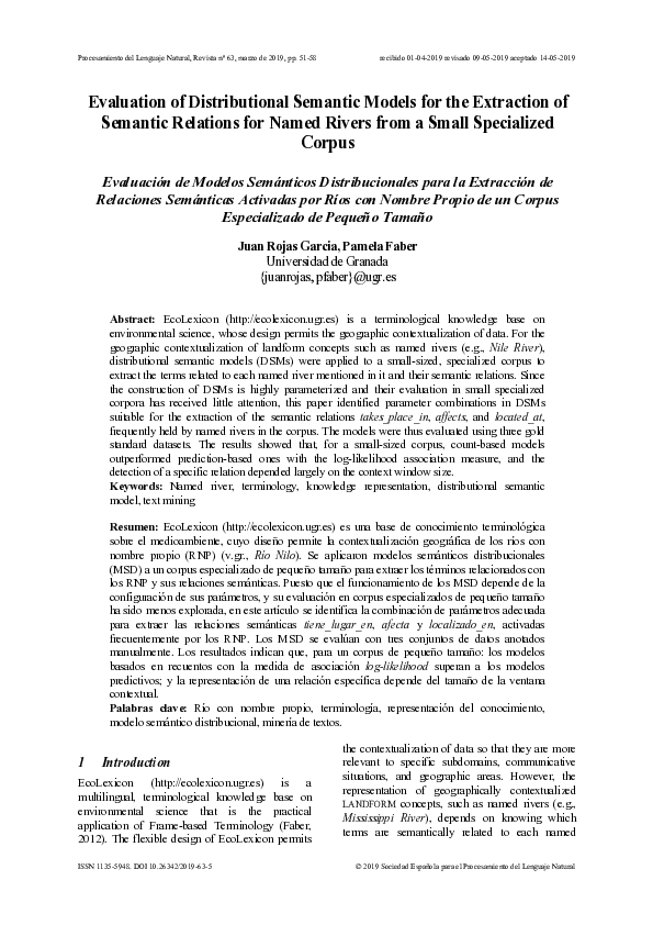 (PDF) Evaluation of Distributional Semantic Models for the Extraction ...