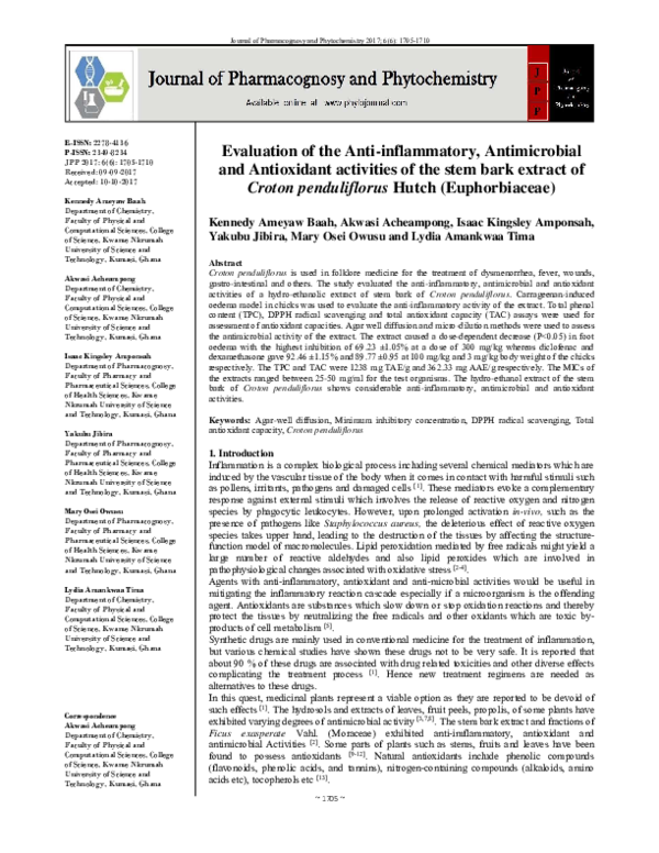 (PDF) Evaluation of the Anti-inflammatory, Antimicrobial and Antioxidant activities of the stem ...