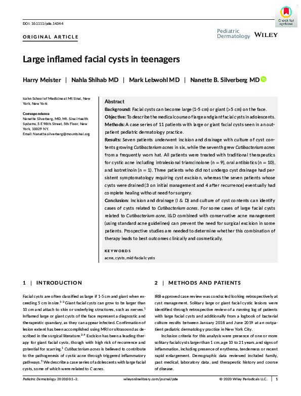 (PDF) Large inflamed facial cysts in teenagers
