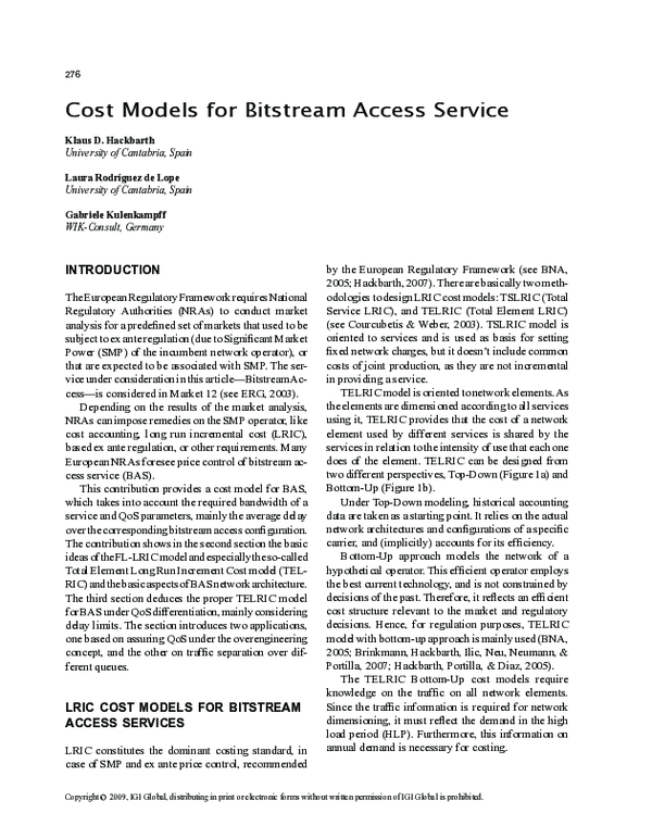 (PDF) Cost Models for Bitstream Access Service