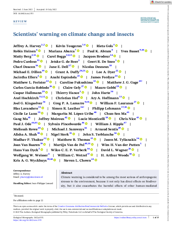 (PDF) Scientists' warning on climate change and insects | Thierry Hance ...