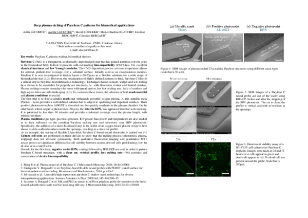 (PDF) Deep plasma etching of Parylene C patterns for biomedical applications