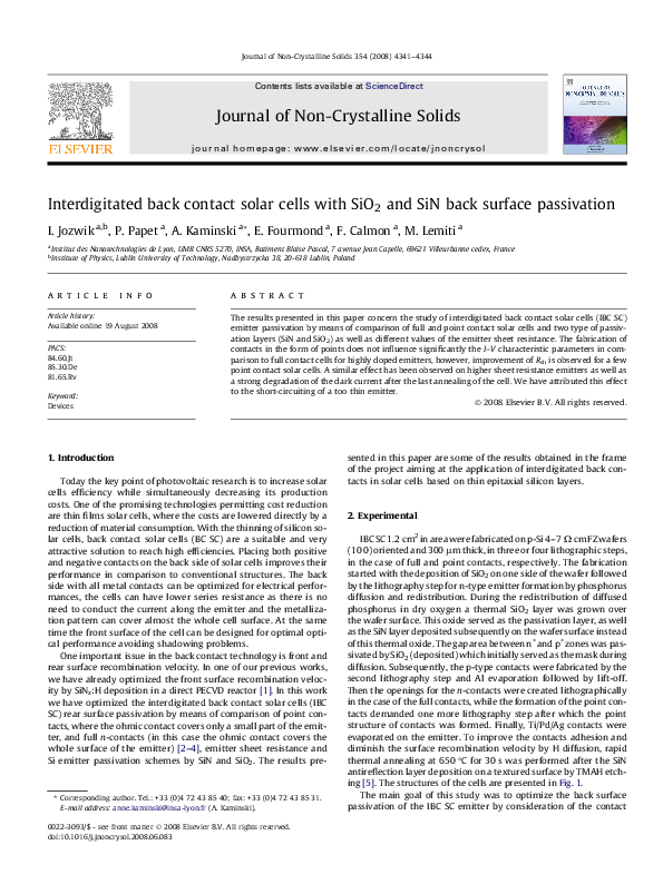 (PDF) Interdigitated back contact solar cells with SiO2 and SiN back ...