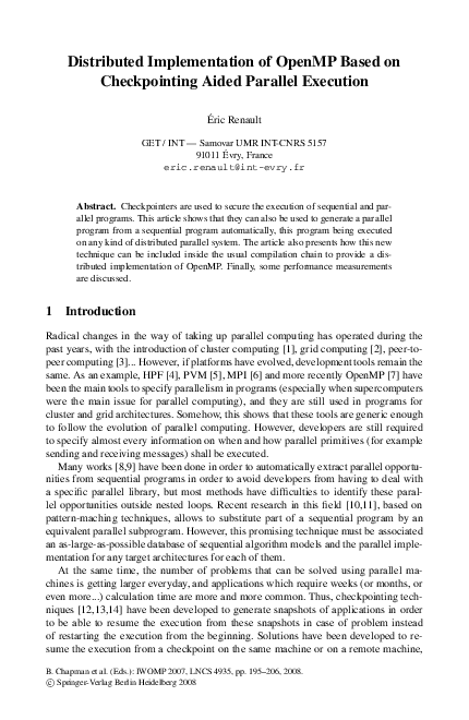 (PDF) Distributed Implementation of OpenMP Based on Checkpointing Aided ...