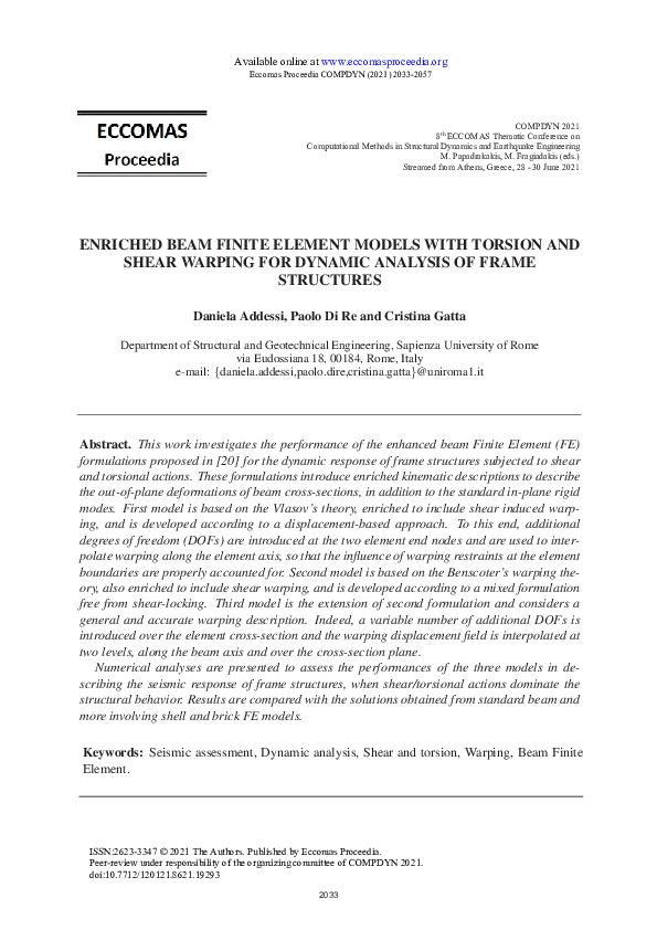 (PDF) Enriched Beam Finite Element Models with Torsion and Shear Warping for Dynamic Analysis of ...