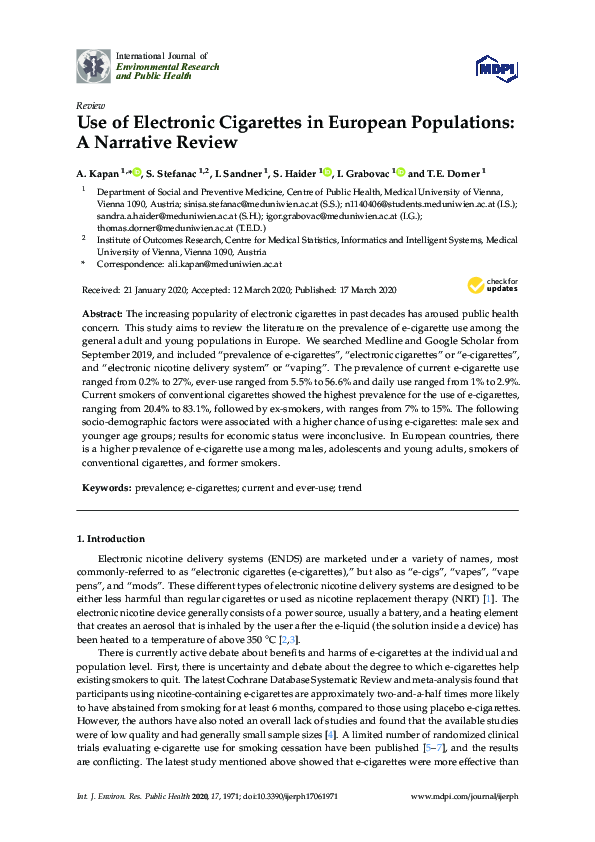 (PDF) Use of Electronic Cigarettes in European Populations: A Narrative ...