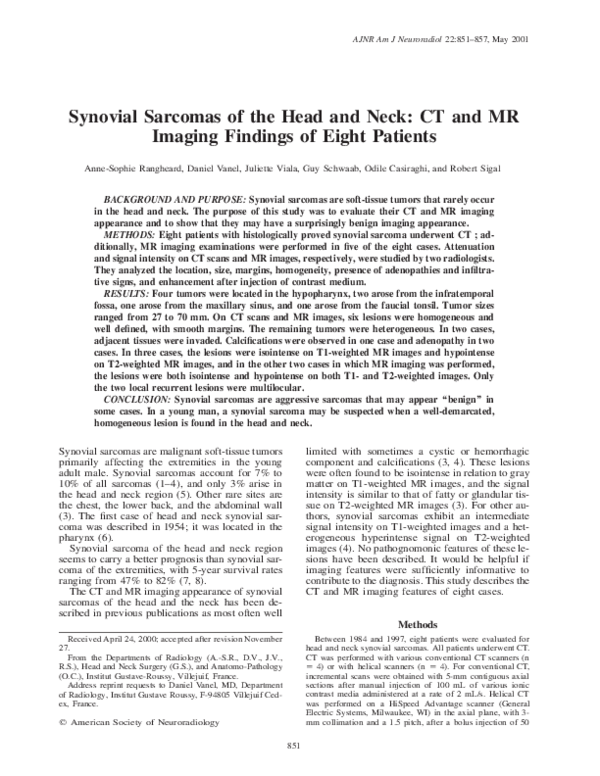 (PDF) Synovial sarcomas of the head and neck: CT and MR imaging ...