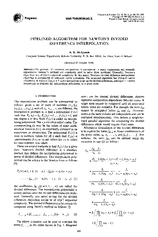 (PDF) Pipelined algorithm for newtons divided difference interpolation