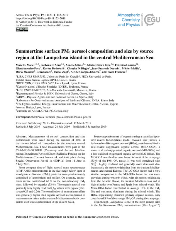 (PDF) Summertime surface PM 1 aerosol composition and size by source ...
