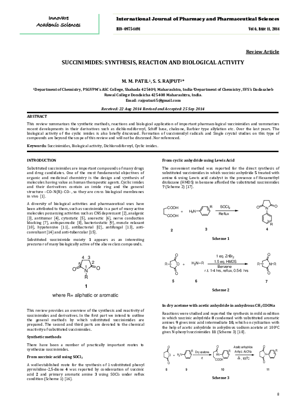 (PDF) SUCCINIMIDES: SYNTHESIS, REACTION AND BIOLOGICAL ACTIVITY Review ...