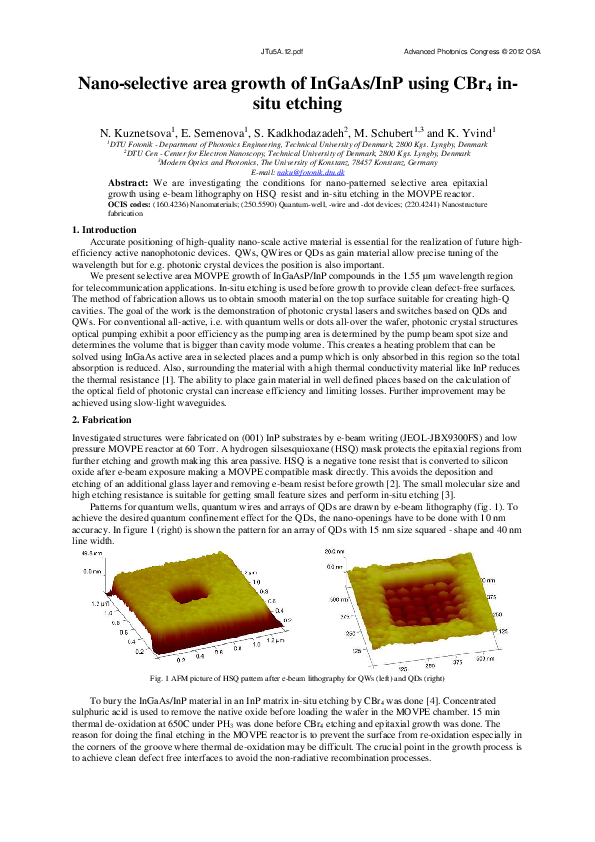(PDF) Nano-selective area growth of InGaAs/InP using CBr4 in- situ etching | Nadezda Kuznetsova ...