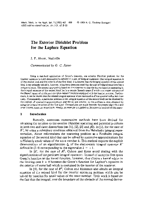 (PDF) The exterior dirichlet problem for the Laplace equation