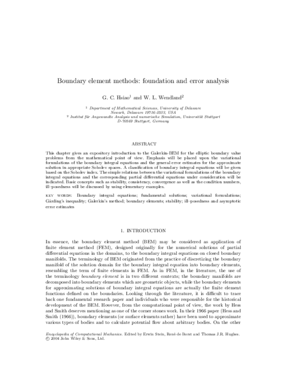(PDF) Boundary Element Methods: Foundation and Error Analysis