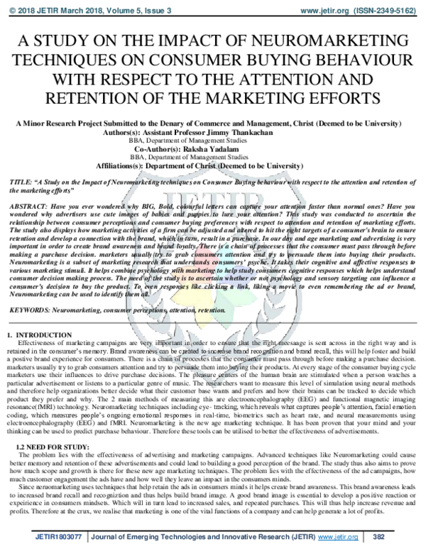 (PDF) Neuromarketing's Influence on Consumer Behavior and Retention