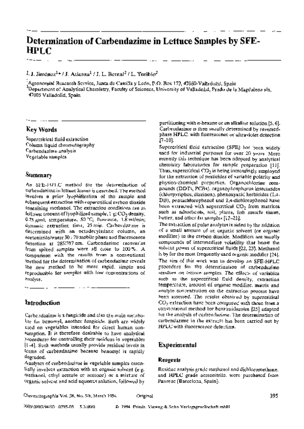 (PDF) Determination of carbendazime in lettuce samples by SFE-HPLC