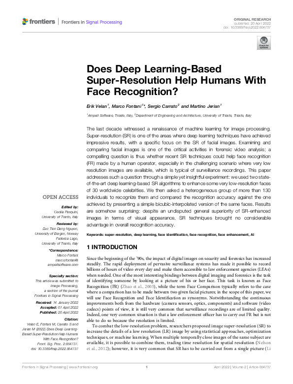 (PDF) Does Deep Learning-Based Super-Resolution Help Humans With Face Recognition?