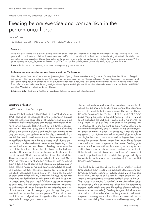 (PDF) Feeding before exercise and competition in the performance horse