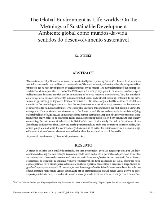 (PDF) The global environment as life-worlds: on the senses of ...