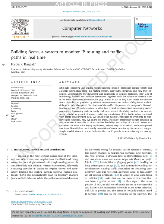 (PDF) Building Nemo, a system to monitor IP routing and traffic paths ...
