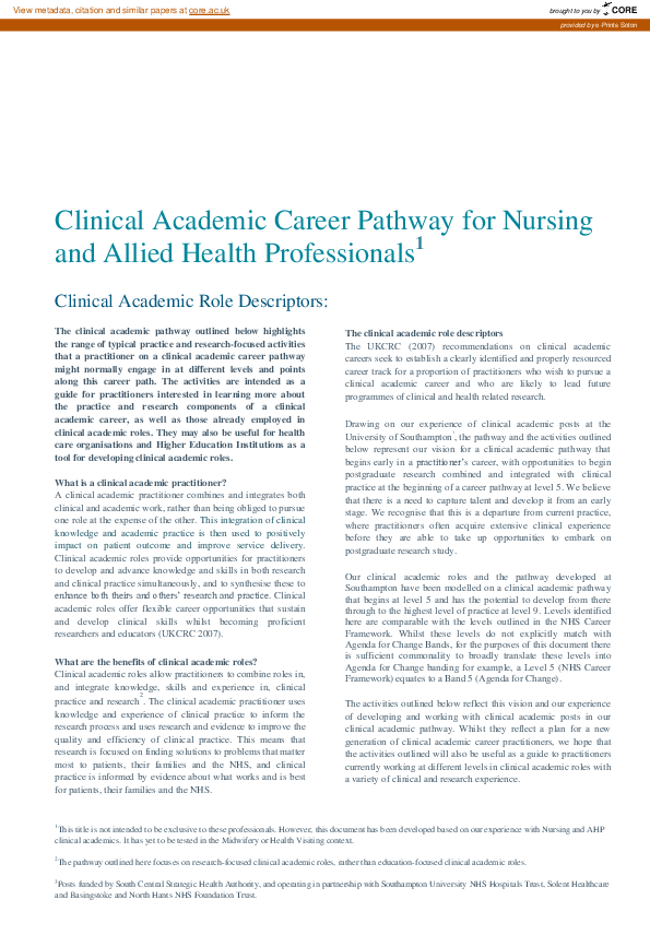 (PDF) Clinical academic career pathway for nursing and allied health ...