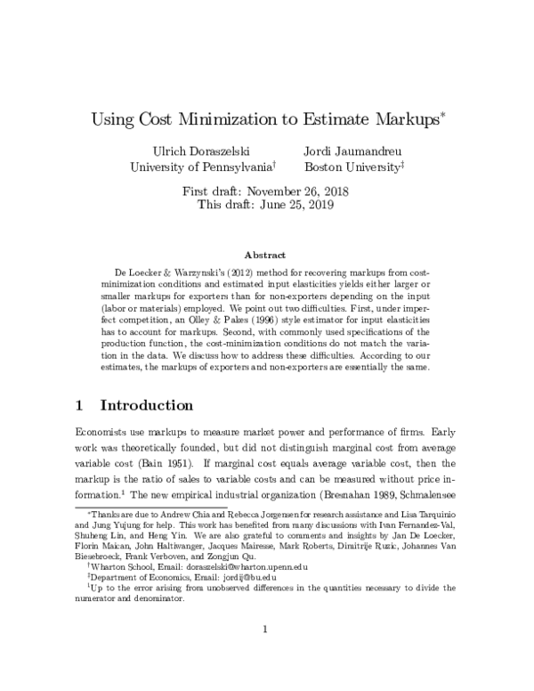 (PDF) Using Cost Minimization to Estimate Markups