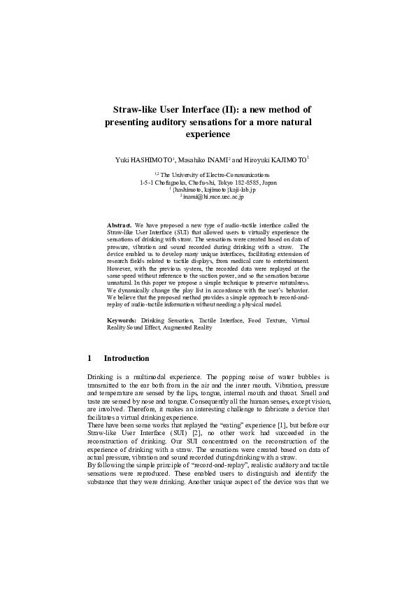 (PDF) Straw-Like User Interface (II): A New Method of Presenting Auditory Sensations for a More ...