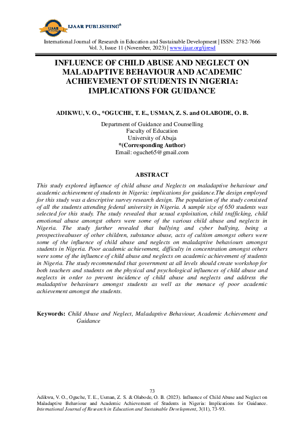 (PDF) INFLUENCE OF CHILD ABUSE AND NEGLECT ON MALADAPTIVE BEHAVIOUR AND ...
