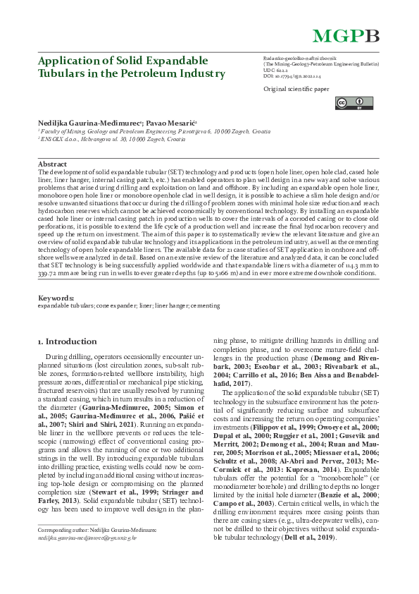 (PDF) Application of Solid Expandable Tubulars in the Petroleum Industry