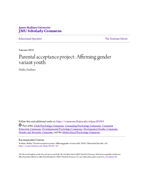 (PDF) Parental acceptance project: Affirming gender variant youth ...
