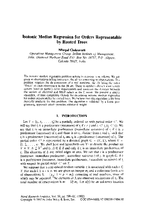 (PDF) Isotonic median regression for orders representable by rooted trees
