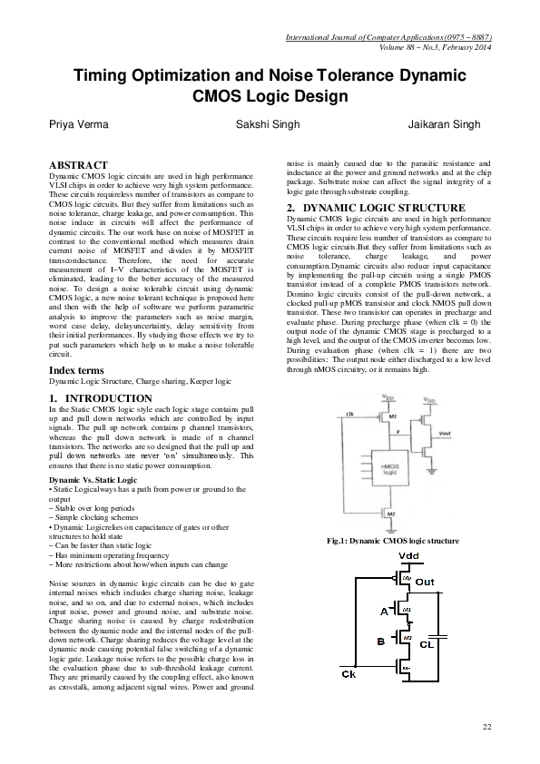 (PDF) Timing Optimization and Noise Tolerance Dynamic CMOS Logic Design (PDF) Timing Optimization and Noise Tolerance Dynamic CMOS Logic Design