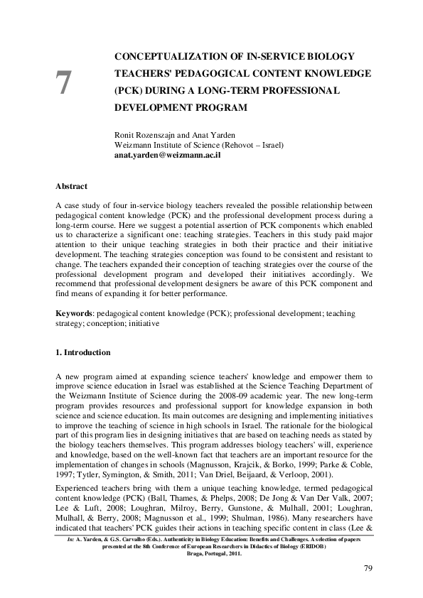 (PDF) Conceptualization of In-Service Biology Teachers' Pedagogical ...
