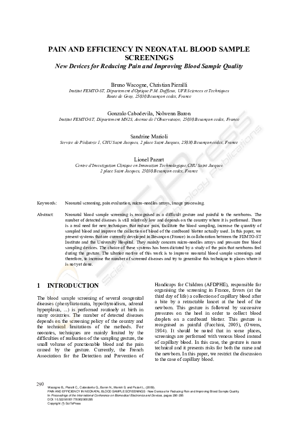 (PDF) Pain and Efficiency in Neonatal Blood Sample Screenings - New ...