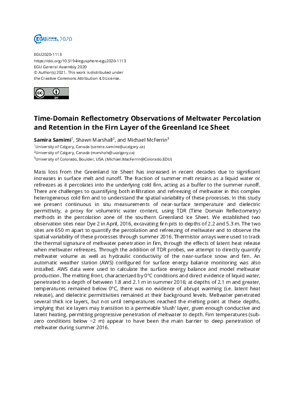 (PDF) Time-Domain Reflectometry Observations of Meltwater Percolation ...