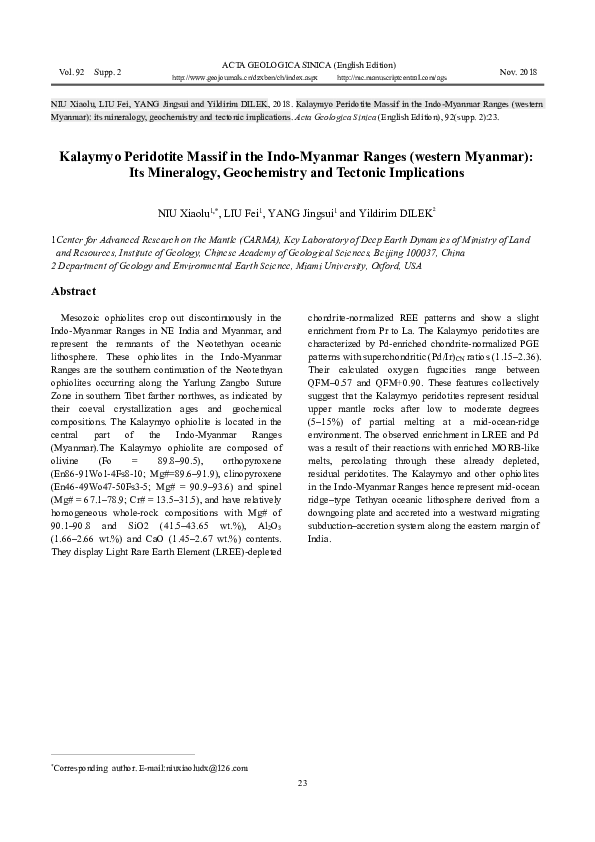 (PDF) Kalaymyo Peridotite Massif in the Indo‐Myanmar Ranges (western ...