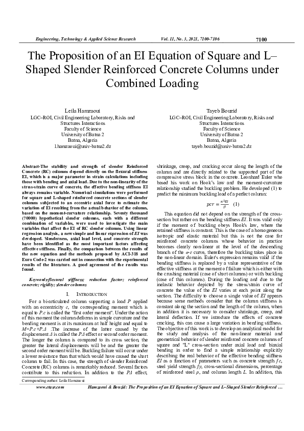 (PDF) The Proposition of an EI Equation of Square and L–Shaped Slender Reinforced Concrete ...