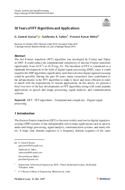 (PDF) 50 Years of FFT Algorithms and Applications
