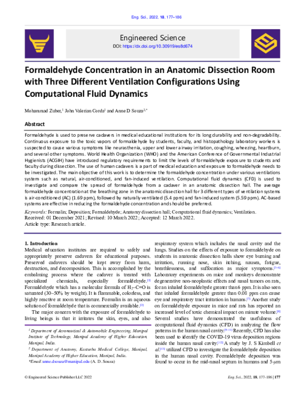 (PDF) Formaldehyde Concentration in An Anatomical Dissection Room with ...