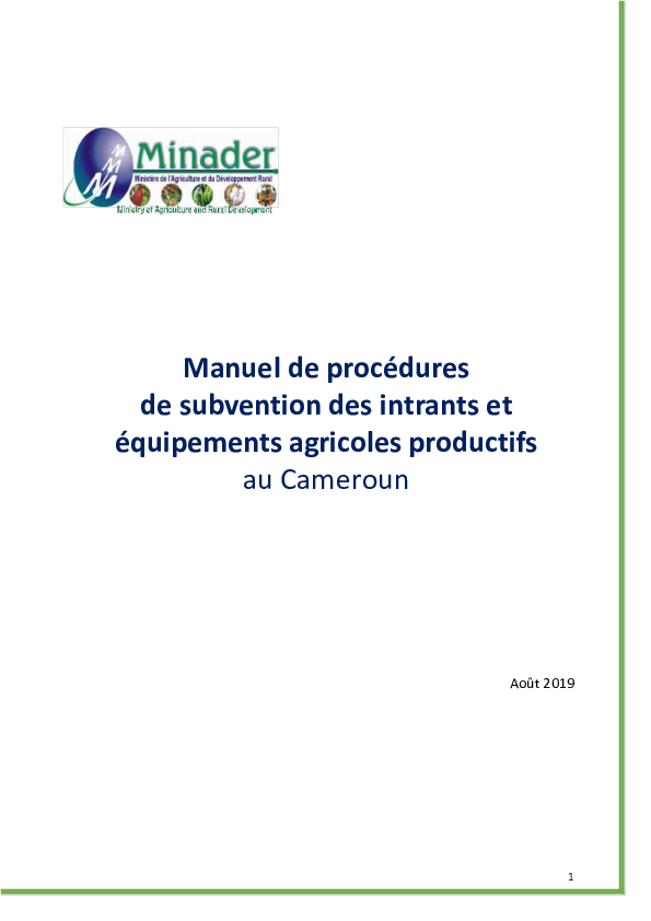 (PDF) MINADER CAMEROUN MANUEL DE SUBVENTION AGRICOLE