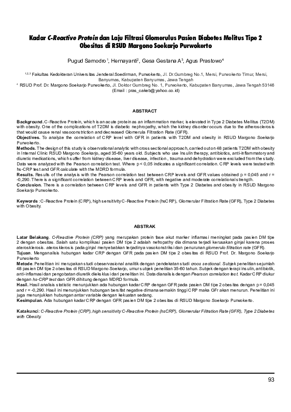 (PDF) Kadar C-Reactive Protein dan Laju Filtrasi Glomerulus Pasien ...