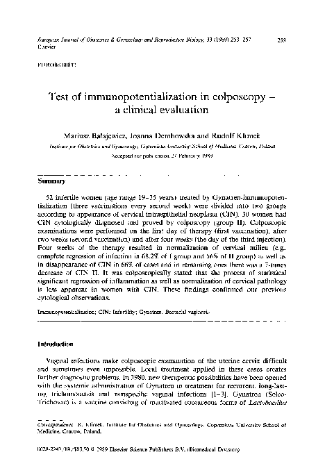(PDF) Test of immunopotentialization in colposcopy — a clinical evaluation