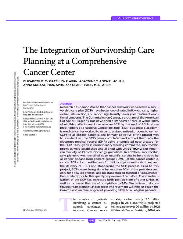 (PDF) The Integration of Survivorship Care Planning at a Comprehensive ...