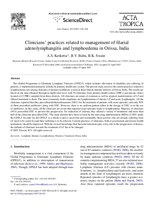 (PDF) Clinicians’ practices related to management of filarial ...