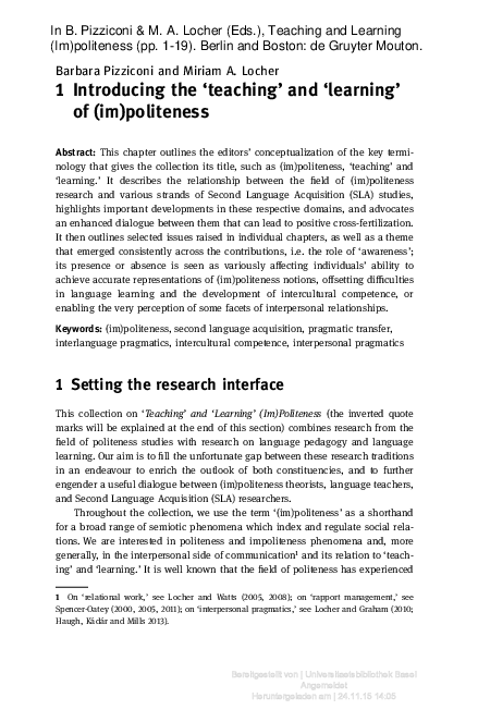 (PDF) 1. Introducing the ‘teaching’ and ‘learning’ of (im)politeness