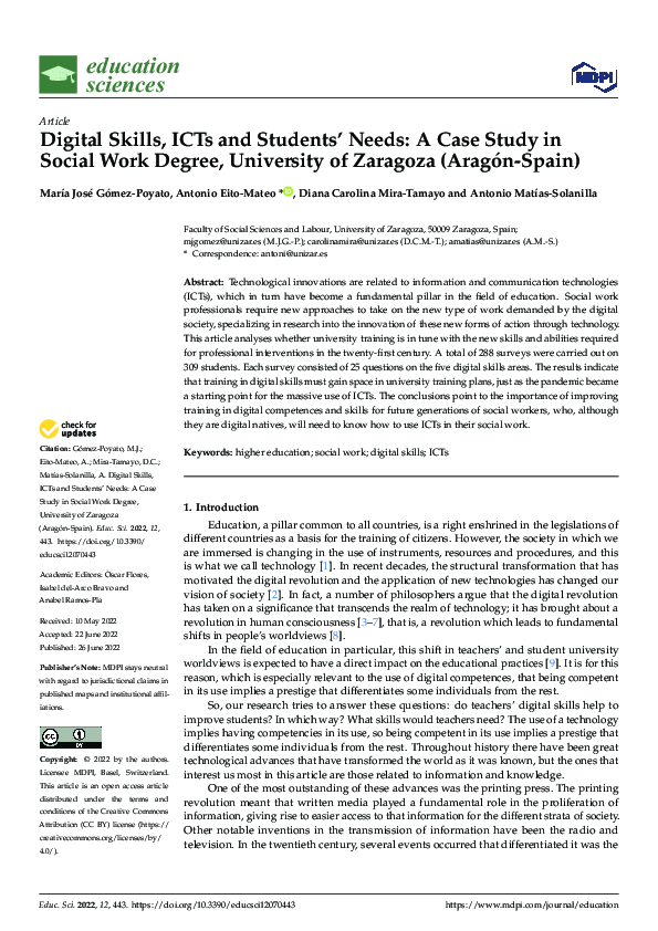 (PDF) Digital Skills, ICTs and Students’ Needs: A Case Study in Social ...