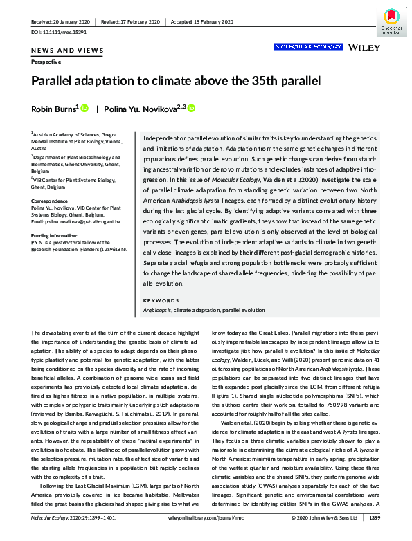 (PDF) Parallel adaptation to climate above the 35th parallel | Polina ...